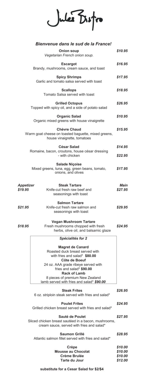Dinner Menu - West October 2021 - Jules Bistro